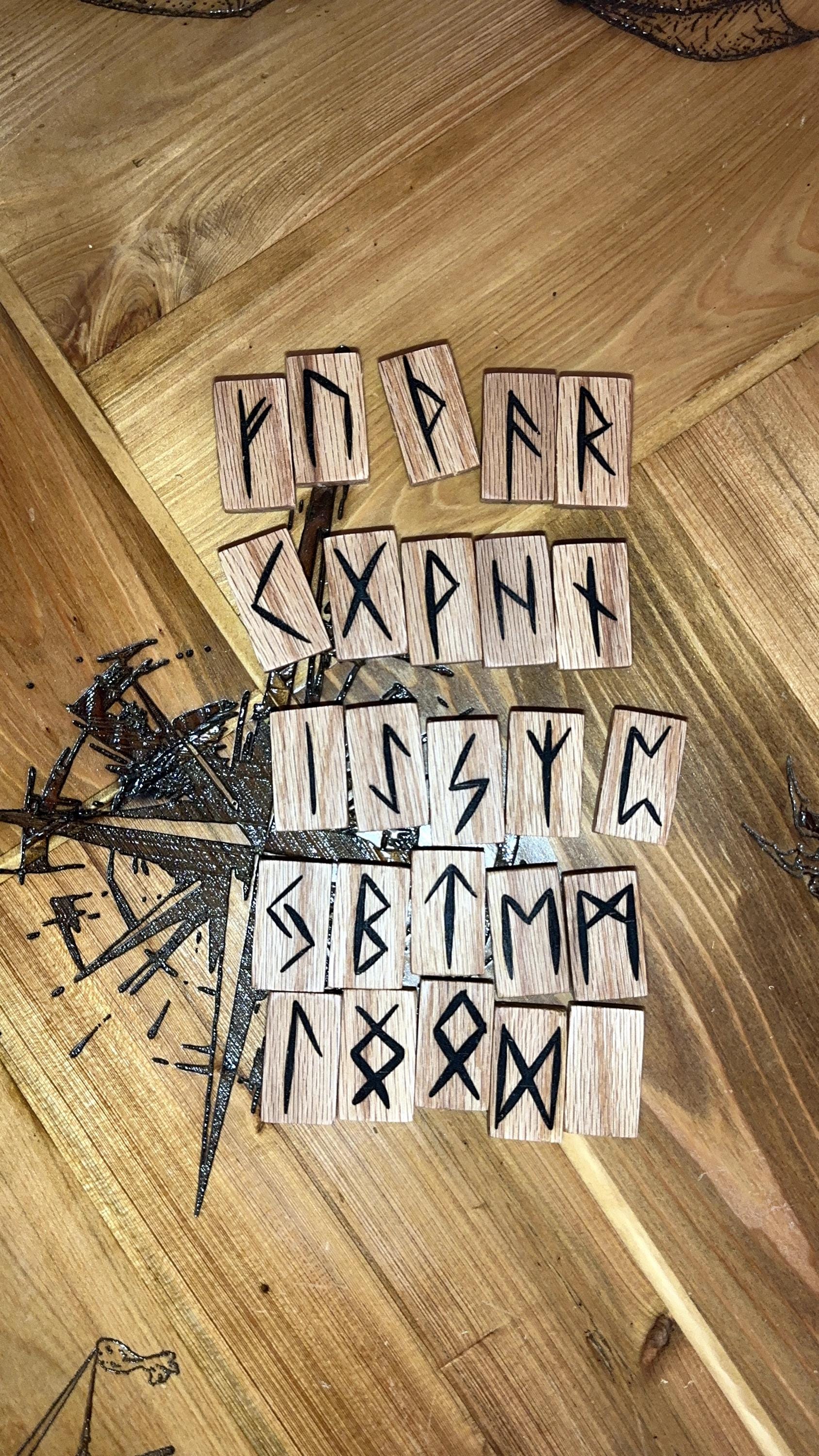 Handmade Oak Wood Runes Set with Interpretation Guide - 25 Elder Futha ...